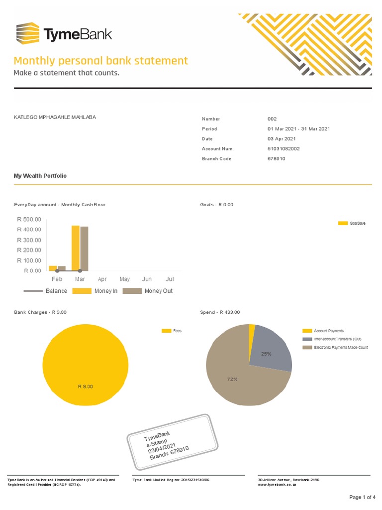TymeBank Monthly Statement Summary | PDF | Debit Card | Banks