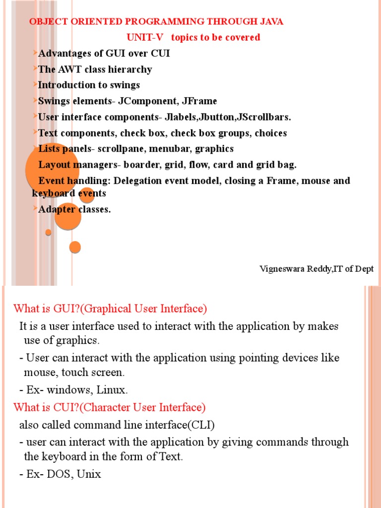 Unit V (Oopj) | PDF | Graphical User Interfaces | Object Oriented ...