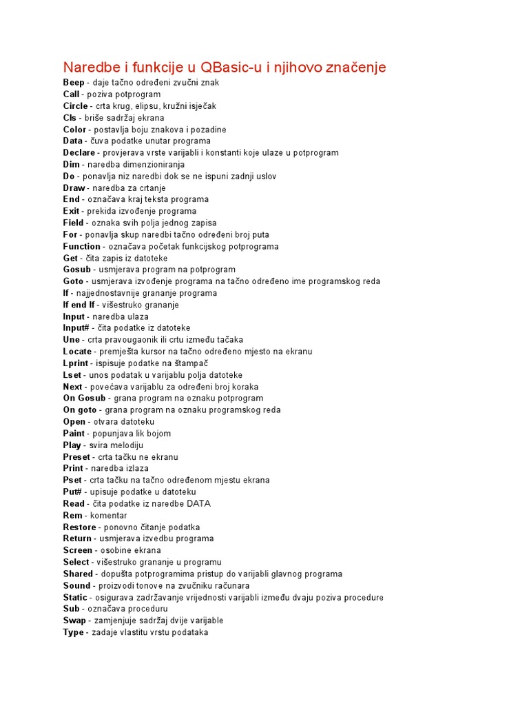 Naredbe I Funkcije U QBasic | PDF