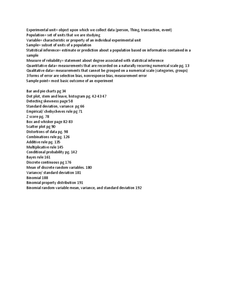 Statistics 101 Cheat Sheet Overview | PDF