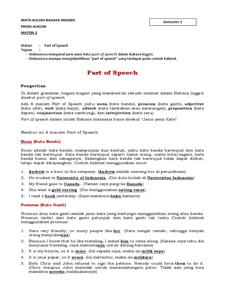 Materi 2. Part of Speech | PDF