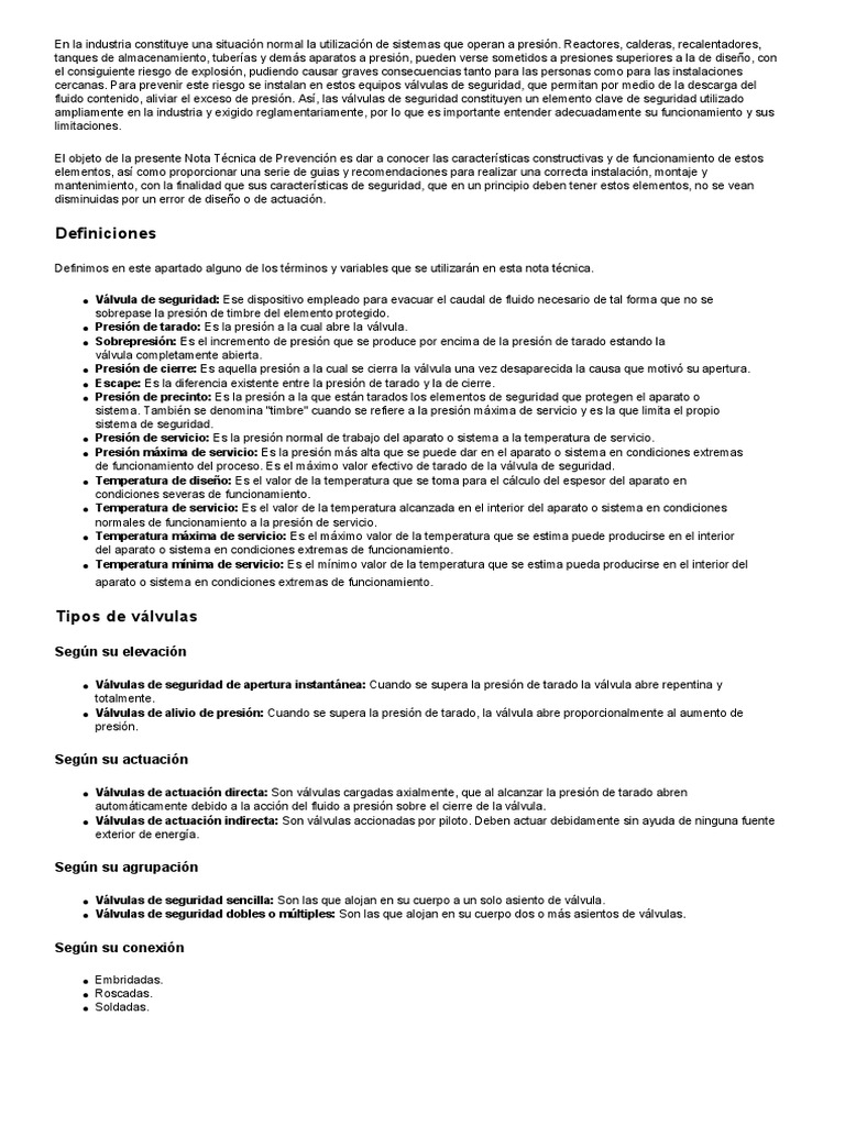 Válvulas de Alivio de Presión: Guía Técnica | PDF | Presión | Caldera