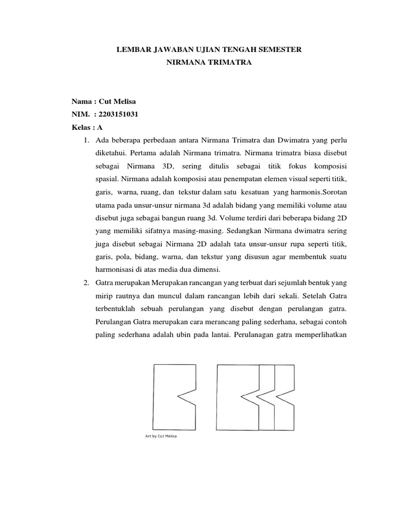 Lembar Jawaban Ujian Tengah Semester Nirmana Trimatra | PDF