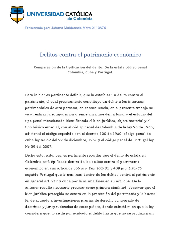 Delitos Contra El Patrimonio Económico Estafa Johana Maldonado 2110876 ...
