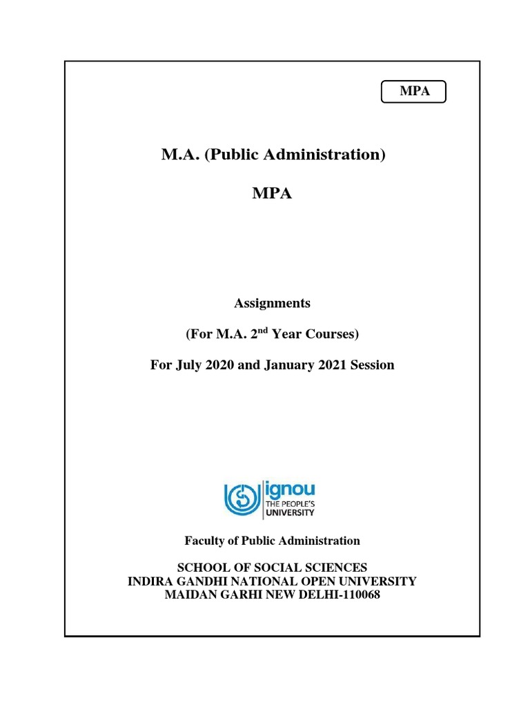 M.A. Public Administration Second Year Assignment Booklet: A Comprehensive Guide to Completing ...