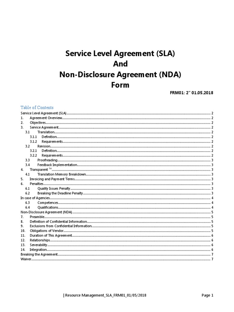 FRM01 - SLA - NDA Form - Overseas Vendors | PDF | Non Disclosure ...