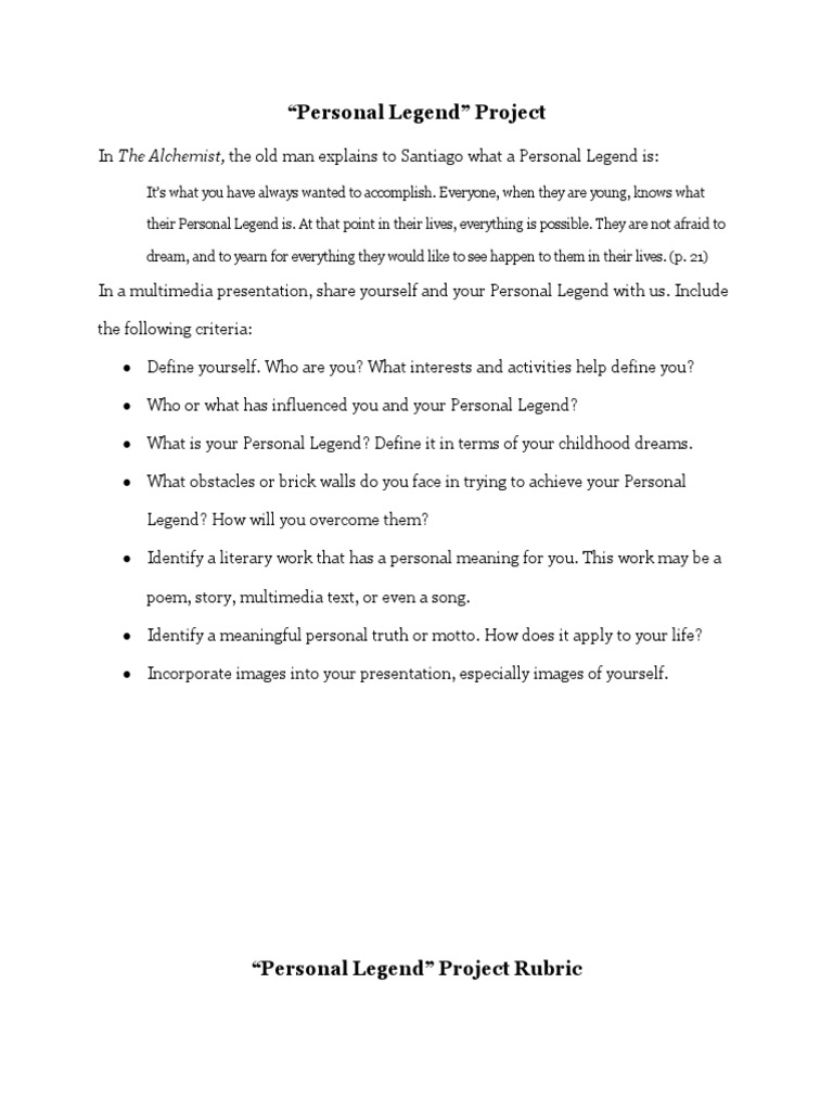 Personal Legend Project Assignment Details | PDF | Communication | Science