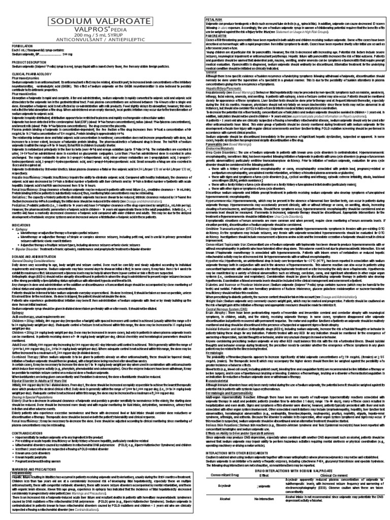 Valpros Pedia | PDF | Dose (Biochemistry) | Chemistry