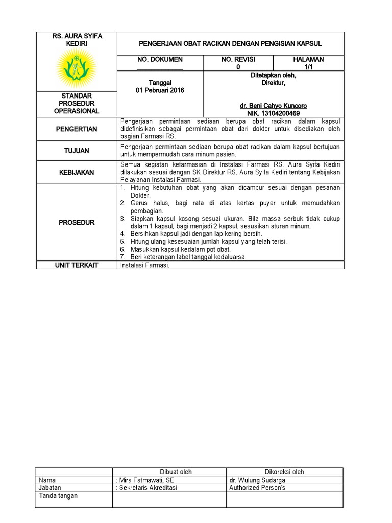 SOP Pengerjaan Obat Racikan Dalam Kapsul | PDF