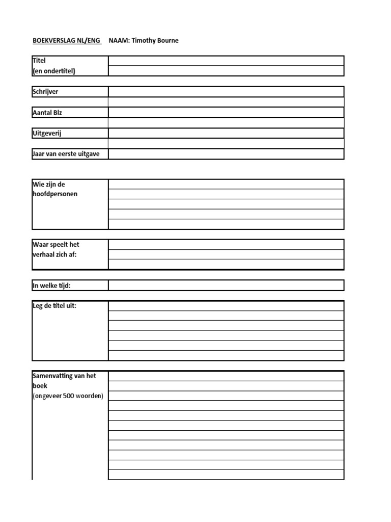 Sjabloon Boekverslag TKL | PDF