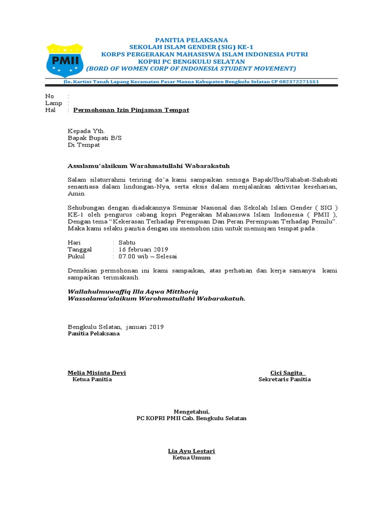 Surat Izin Tempat Pmii | PDF