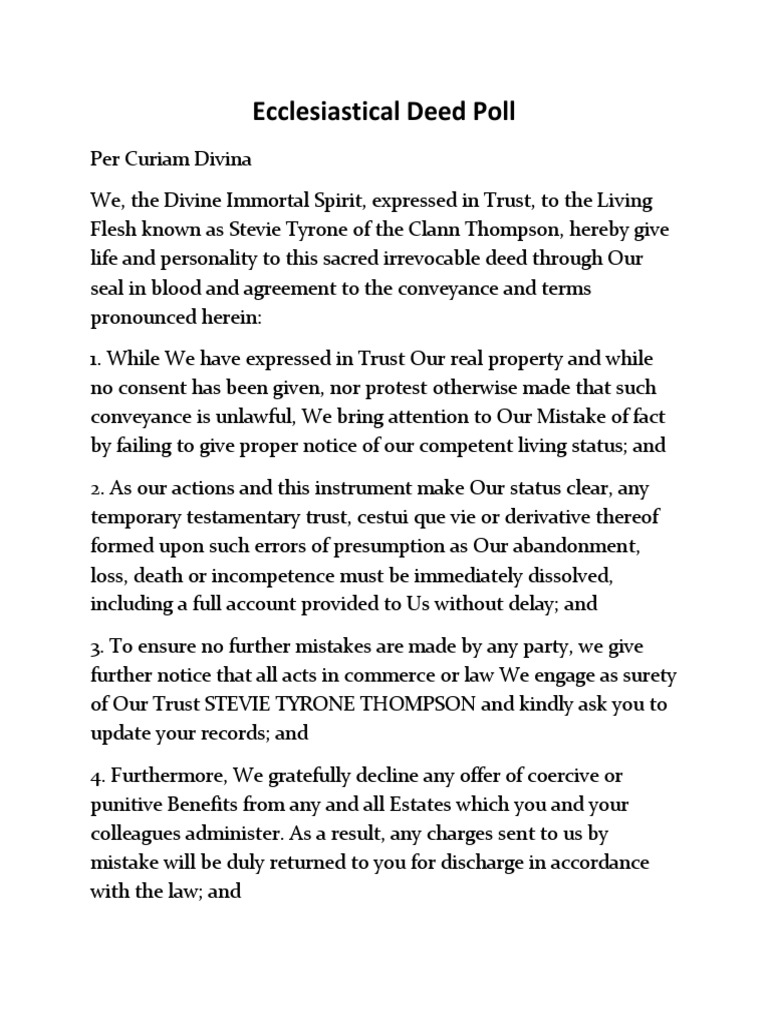 Ecclesiastical Deed Poll | PDF | Trust Law | Deed