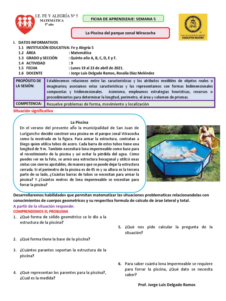 SEMANA 5 - S9 La Piscina Del Parque Zonal Wiracocha 19 Al 23.04.2021 | PDF | Science | Ciencia ...