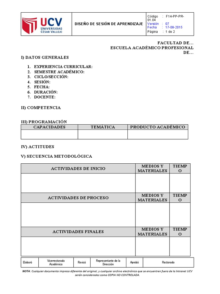 F14-PP-PR-01.04 Diseño de Sesión de Aprendizaje | PDF | Aprendizaje | Informática y tecnología ...