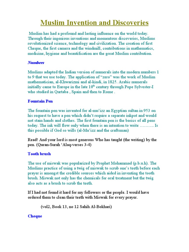 Muslim Inventions and Discoveries | PDF | Science | Teaching Mathematics