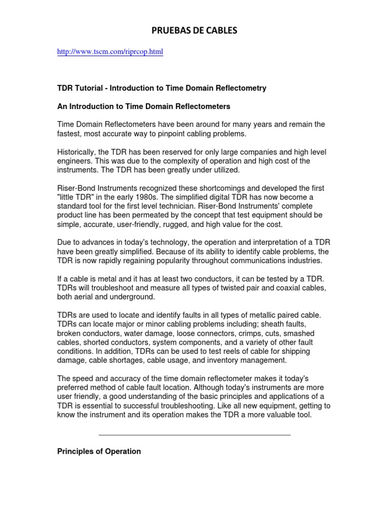 An Introduction to Time Domain Reflectometry and Cable Testing Using ...
