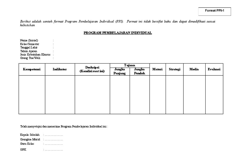 Format Program Pembelajaran Individual | PDF