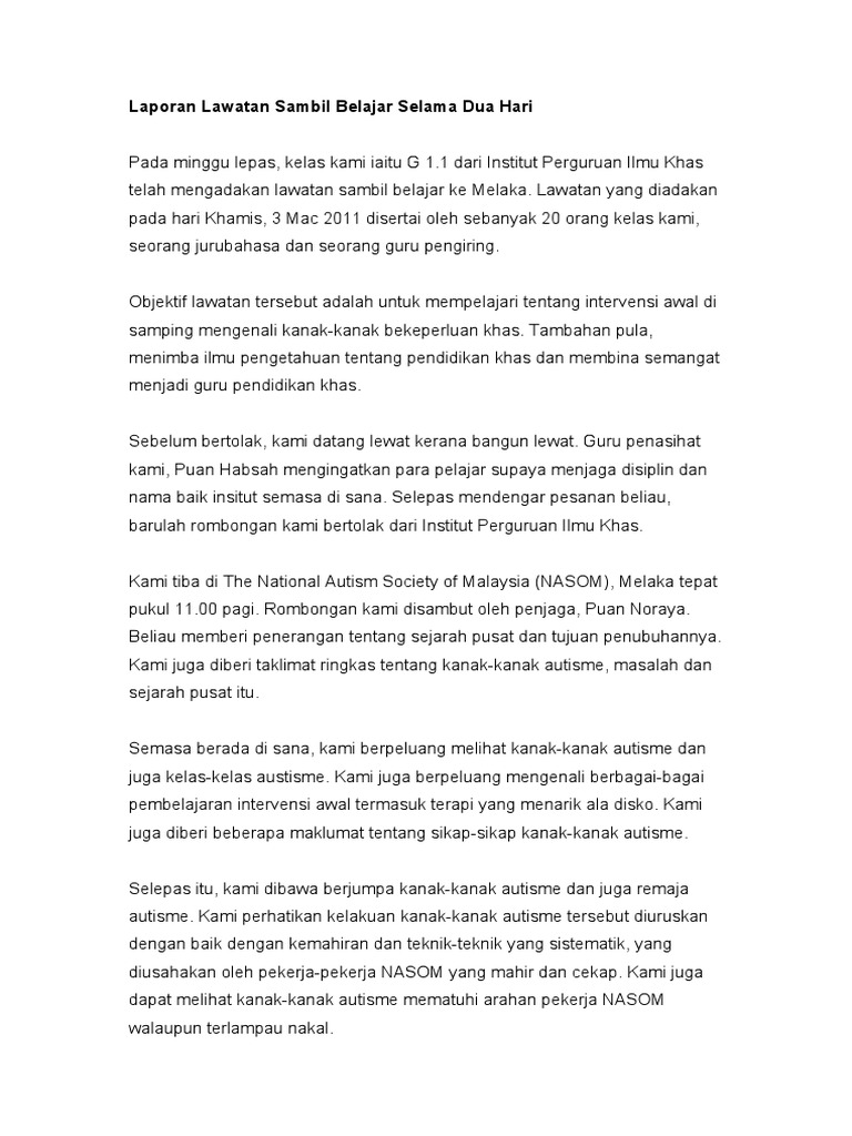 Laporan Lawatan Ke NASOM Melaka | PDF