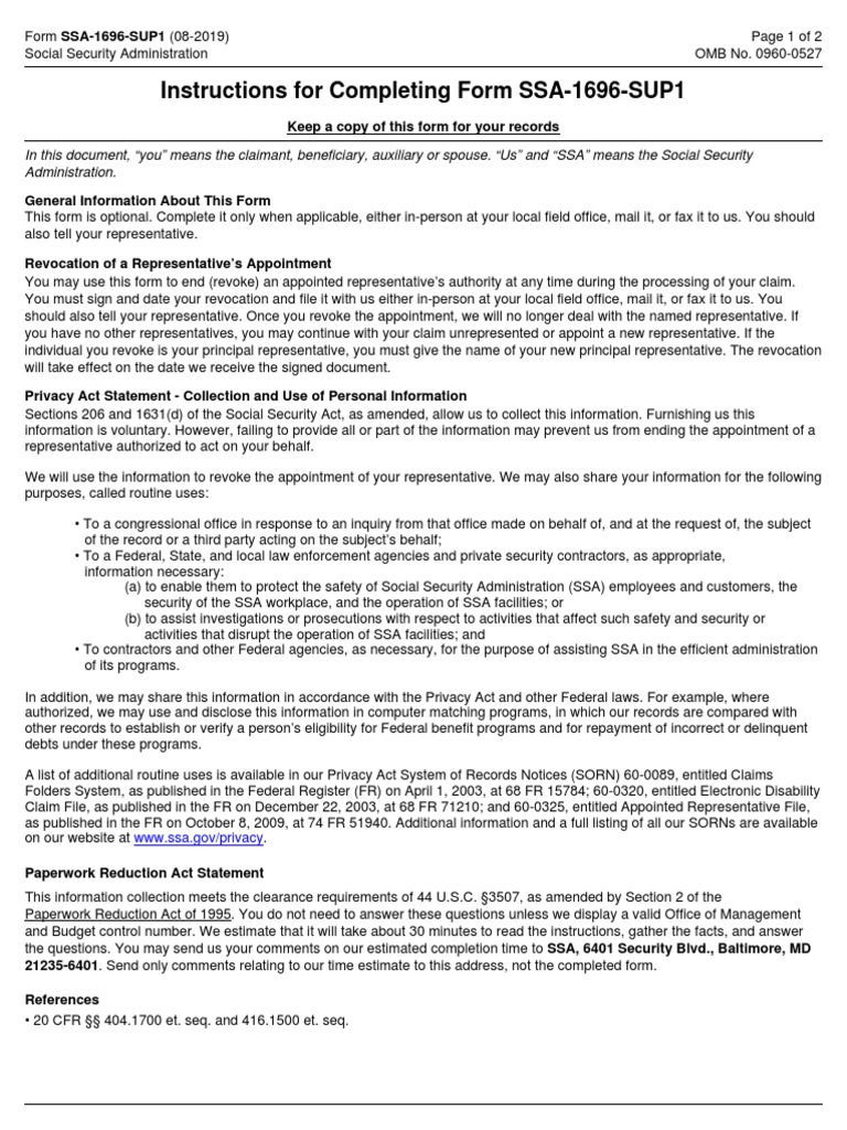 Main Form Ssa 1696 Supplement 1 Claimant S Revocation of The ...