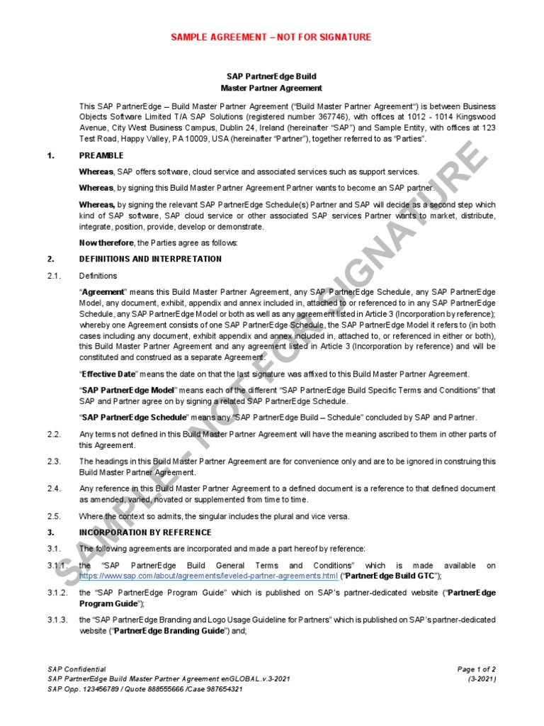 Sap Pe Build Master Partner Agreement Sample English v5 2021 | PDF ...