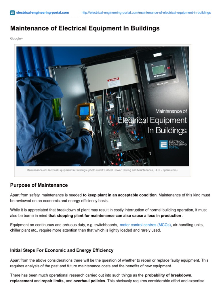 Building Electrical Maintenance Guide | PDF | Electric Motor ...