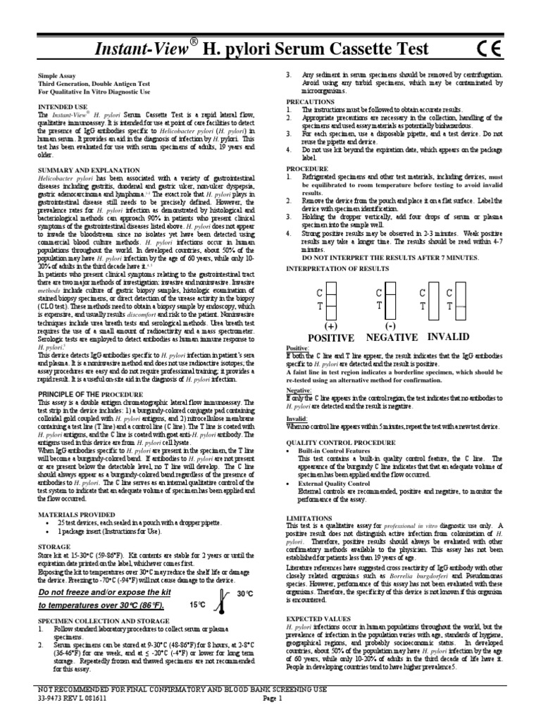 Instant-View: H. Pylori Serum Cassette Test | PDF | Serology | Biopsy