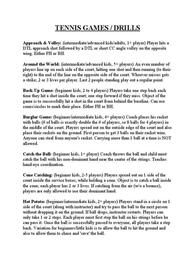 Tennis Games & Drills | PDF | Athletic Sports | Games Of Physical Skill