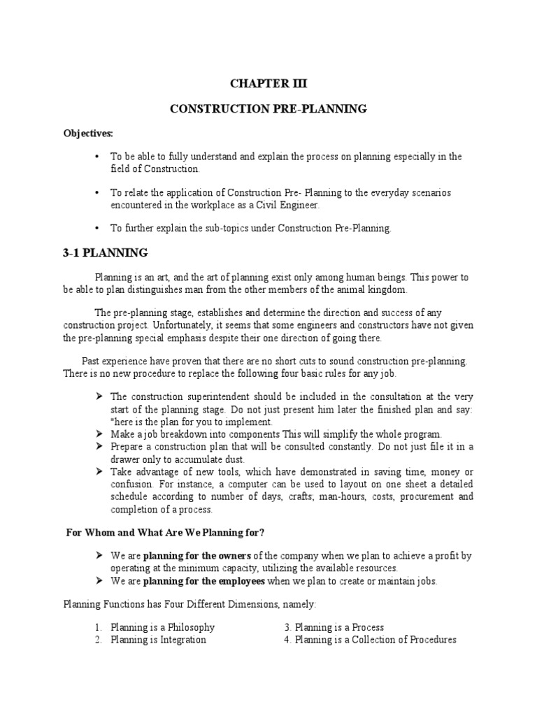 Chapter 3 Construction Pre Planning | PDF | Budget | Procurement
