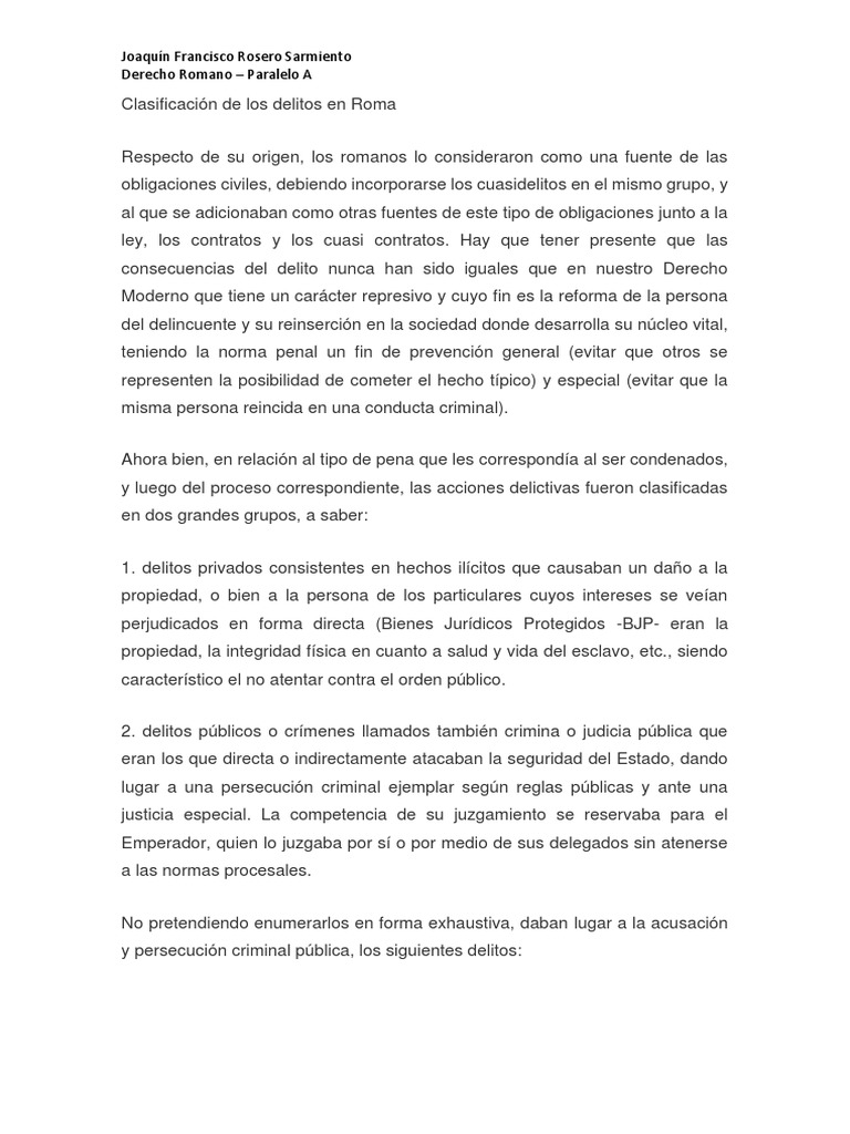 Clasificación de Los Delitos en Roma - Joaquin Rosero | Descargar ...
