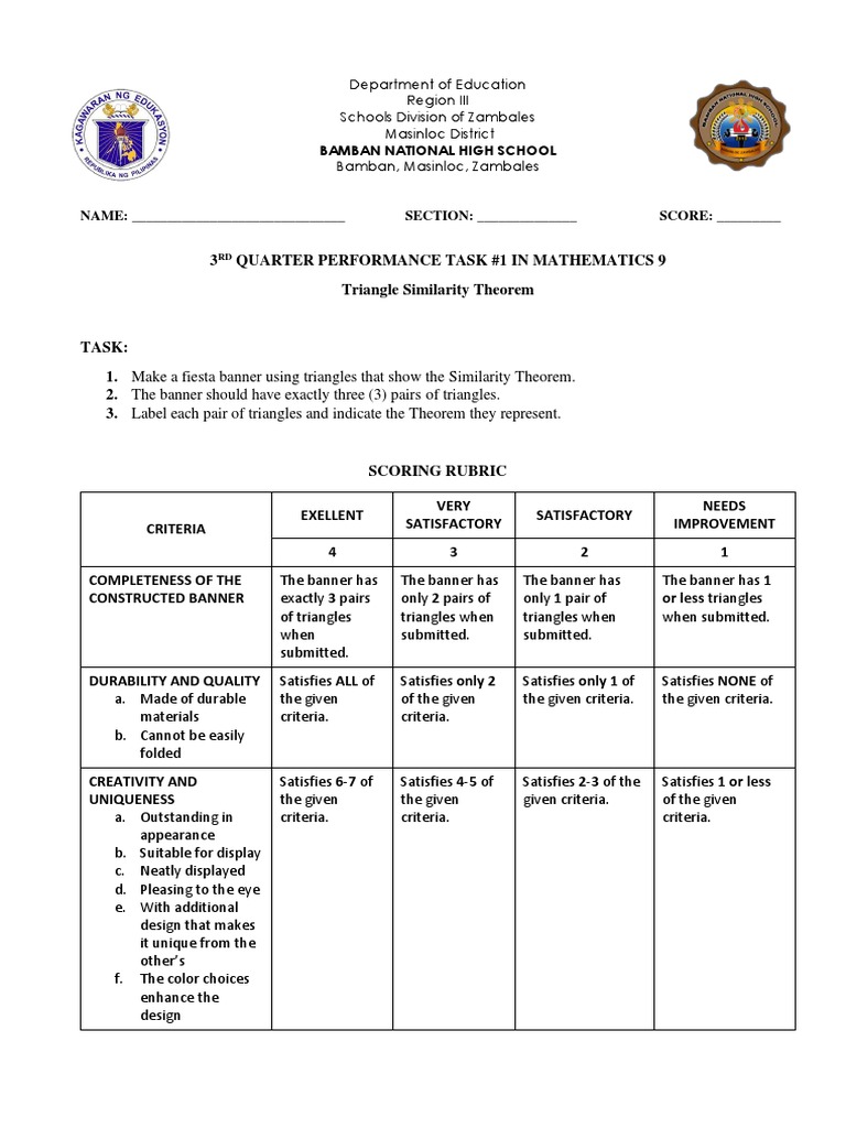 Bamban NHS - Math Secondary - Quarter 3 - Grade Level 9 - Performance ...