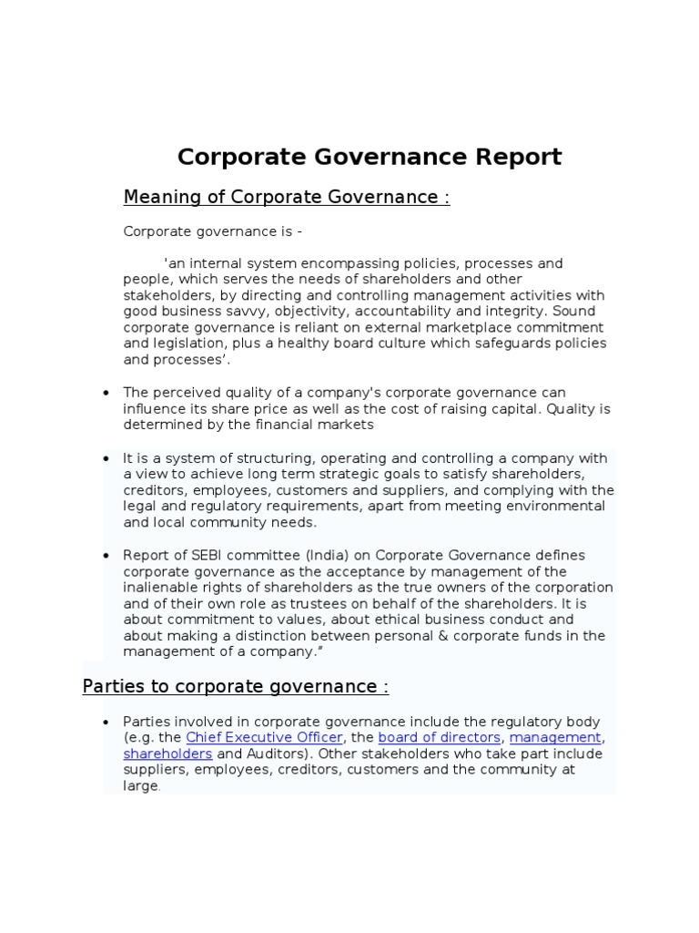 Corporate Governance Report | PDF | Corporate Governance | Board Of ...