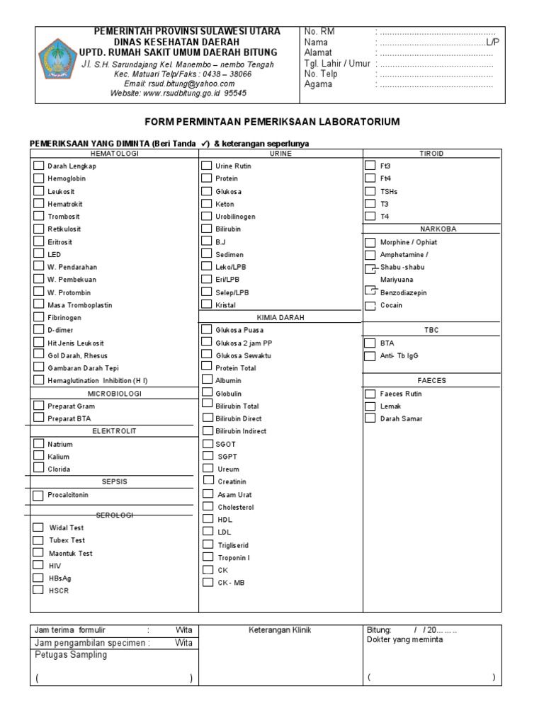 Form Pemeriksaan Lab For Naky | PDF