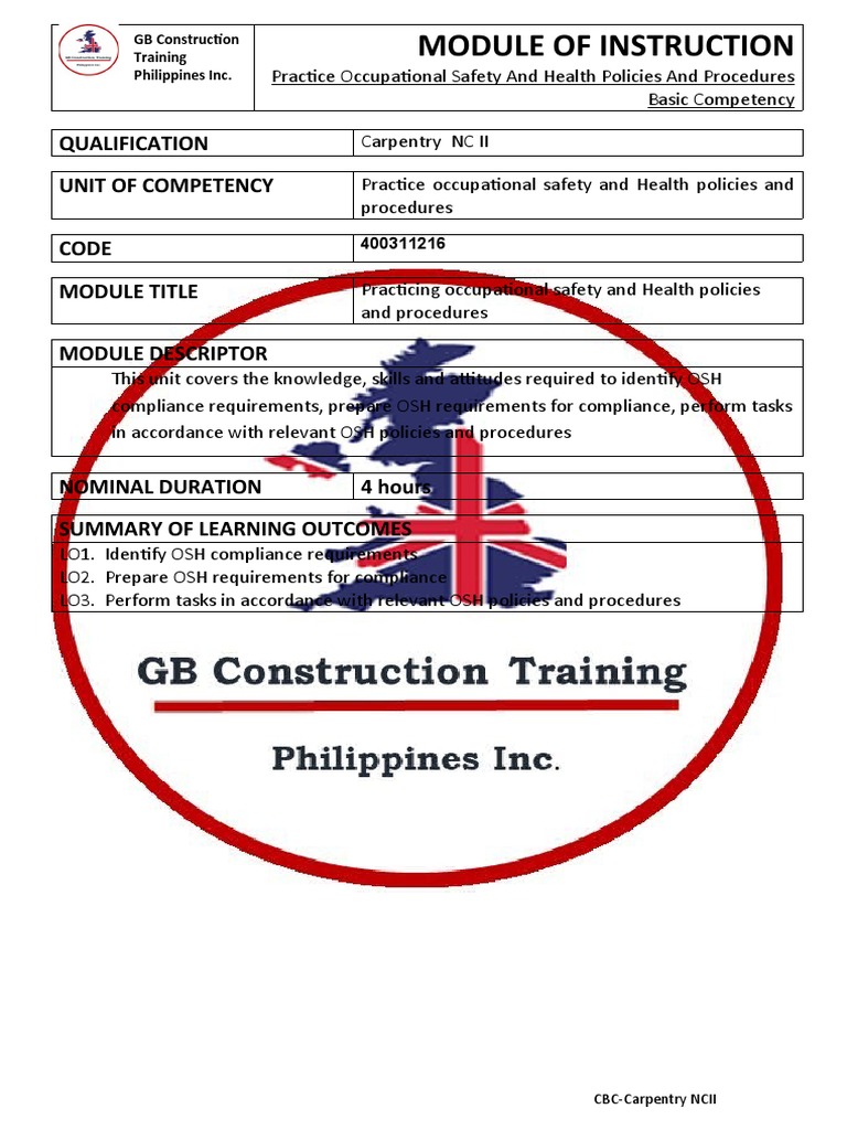 Module of Instruction: Qualification Unit of Competency Code Module Title Module Descriptor ...