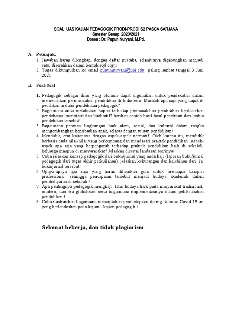 Soal Uas Landasan Pedagogik Prodi | PDF