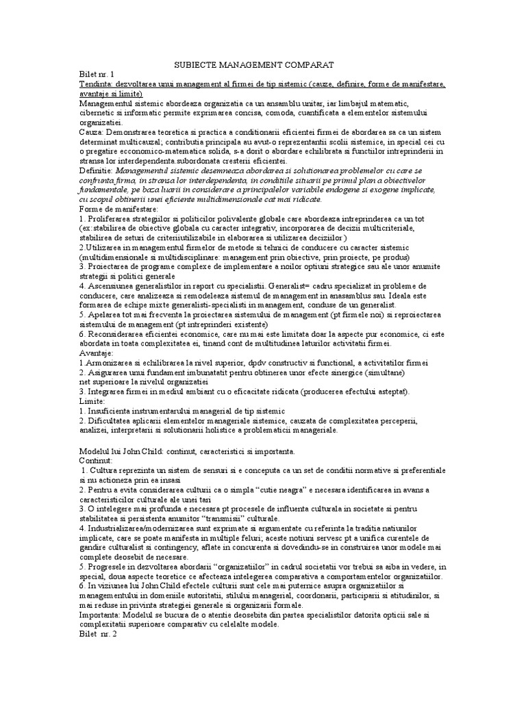 Subiecte Management Comparat | PDF