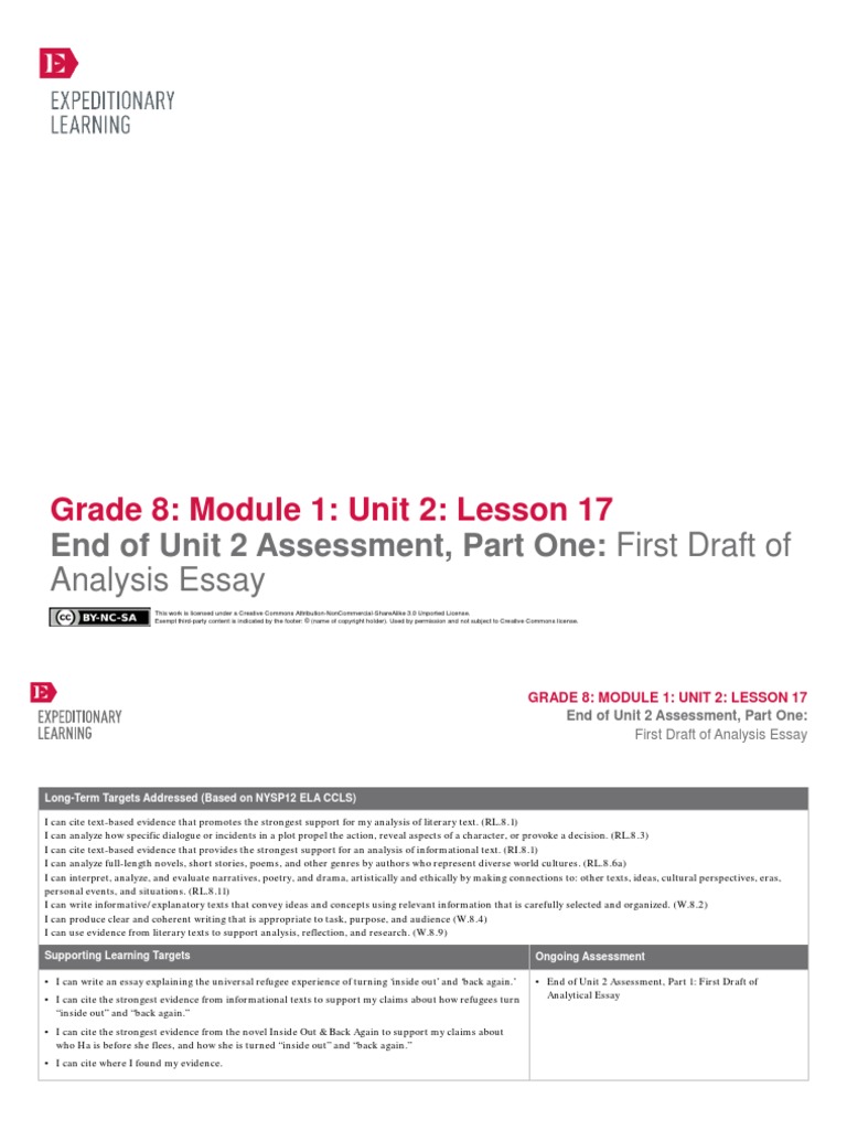 Grade 8: Module 1: Unit 2: Lesson 17: End of Unit 2 Assessment, Part ...