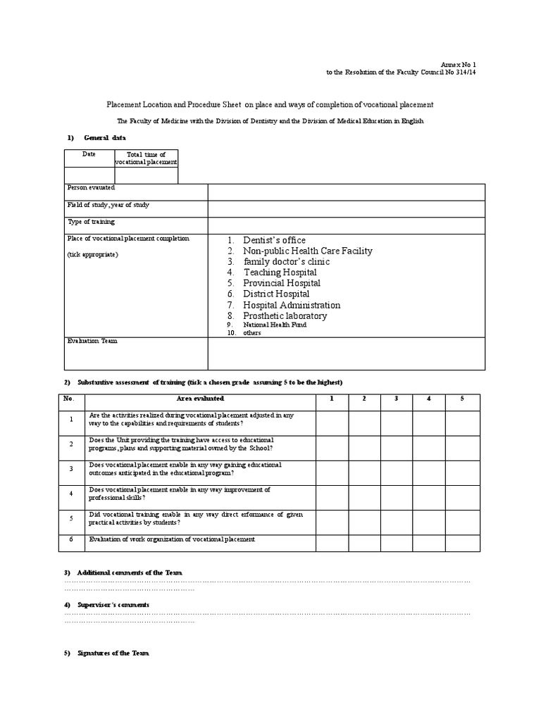 Placement Location and Procedure Sheet On Place and Ways of Completion ...