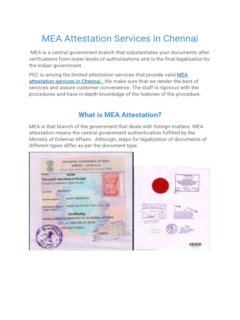 Mea Attestation in Chennai | PDF