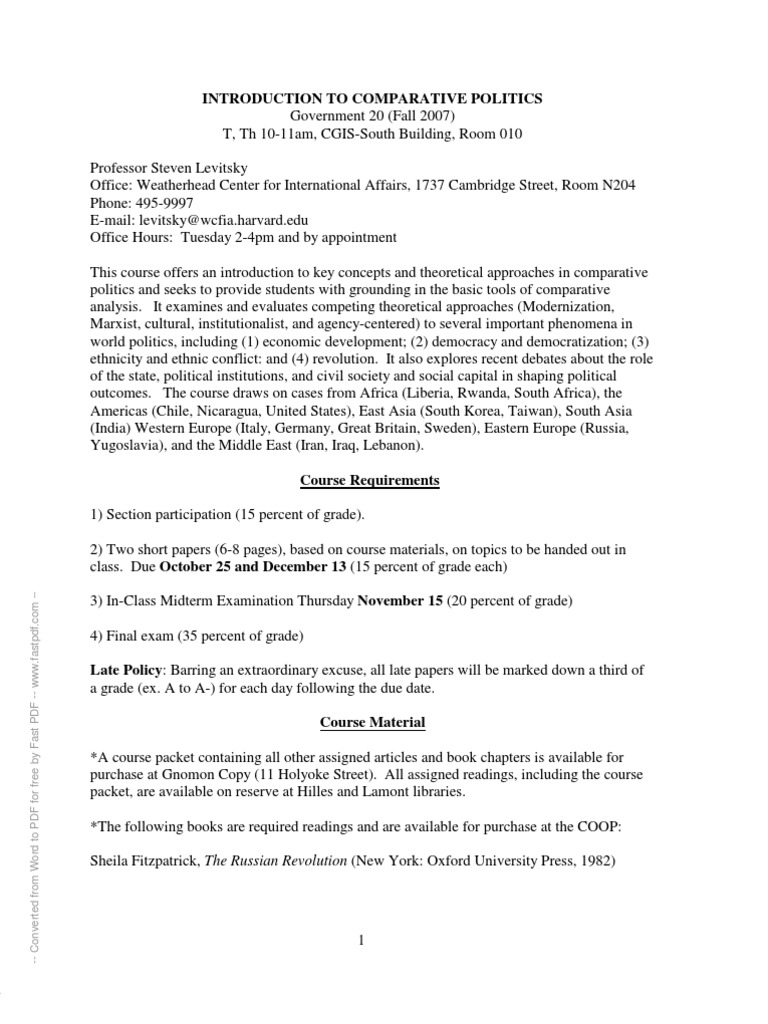 Harvard Government 20 Syllabus | PDF | Revolutions | Social Capital