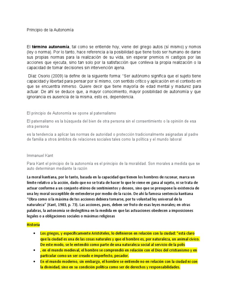 Principio de La Autonomía | PDF | Immanuel Kant | Moralidad