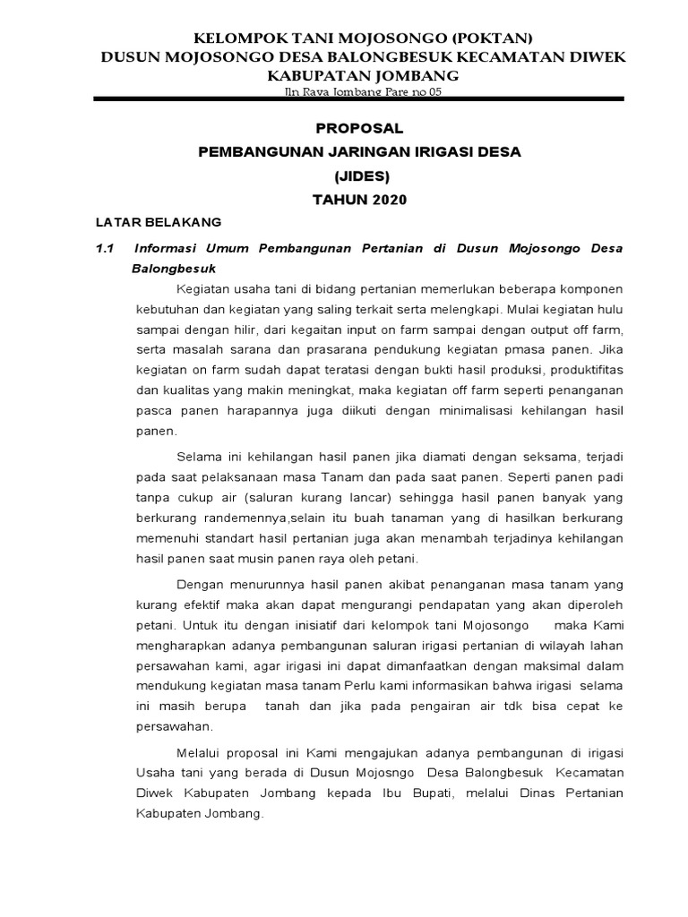5.proposal JIDESMOJOSONGO COR IRIGASI | PDF