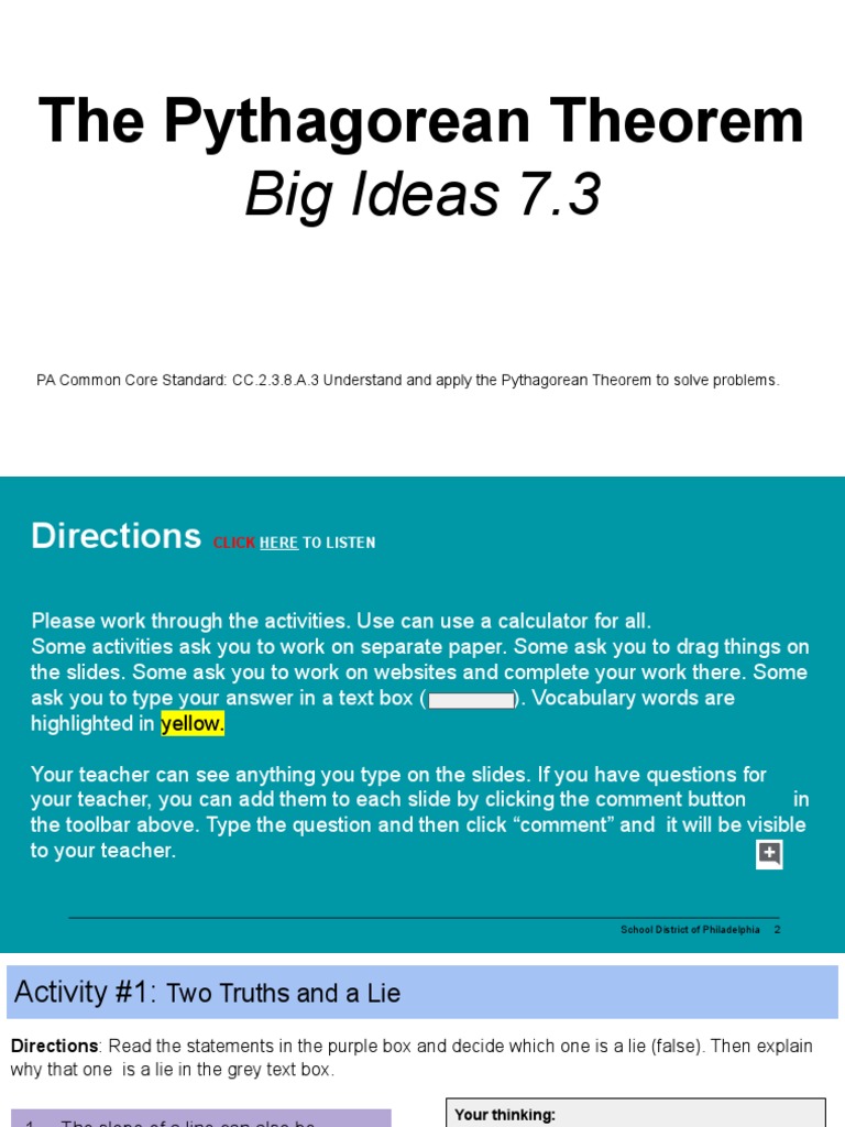 The Pythagorean Theorem Big Ideas 7 | PDF | Classical Geometry | Geometry