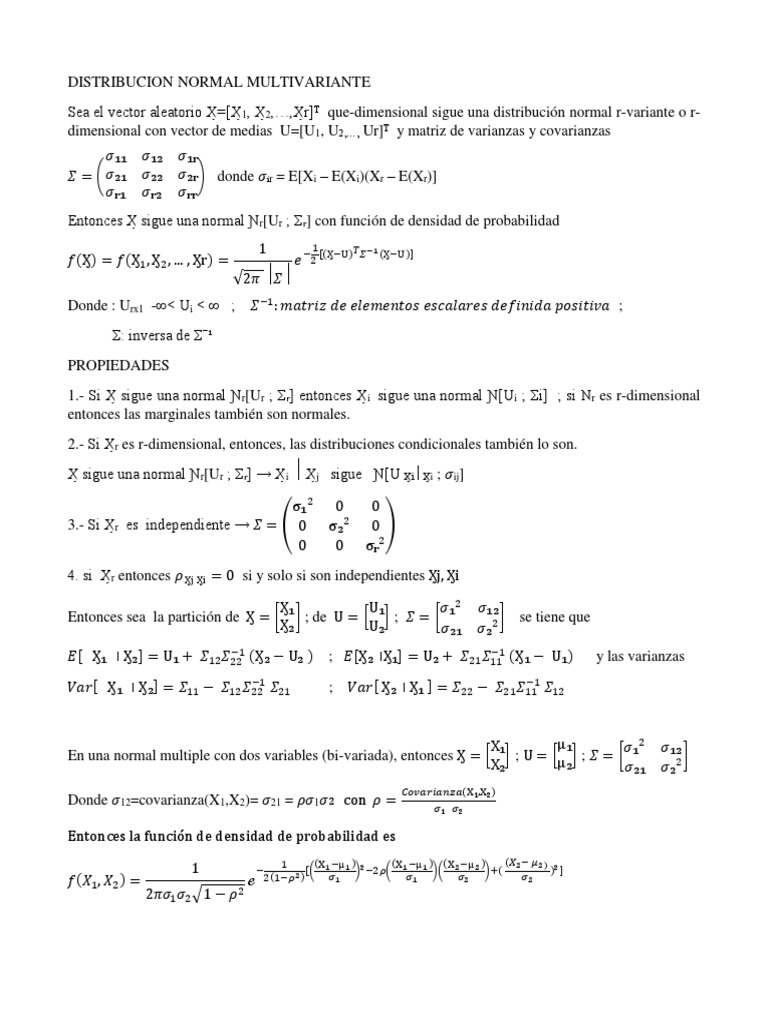 Distribucion Normal Multivariante | PDF | Distribución normal | Teoría ...