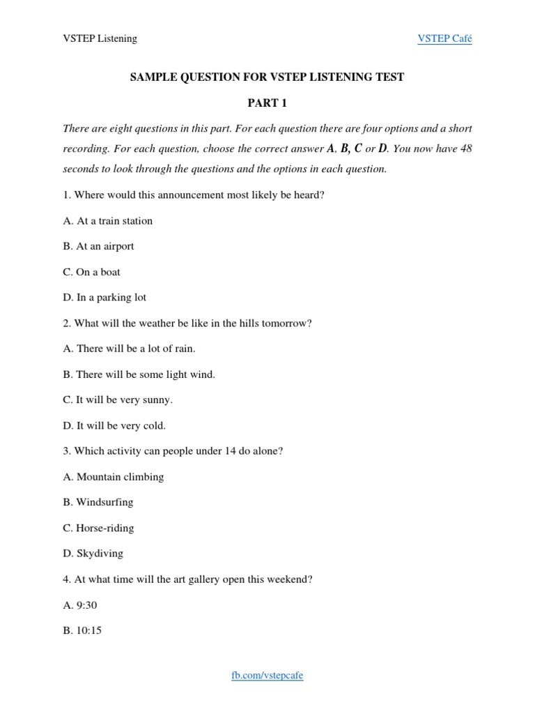 Sample Question For Vstep Listening Test | PDF | Journalism | Cognition