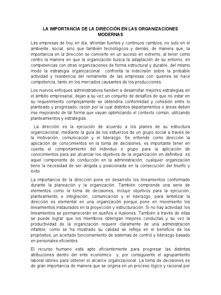 LA DIRECCIÓN Y SU IMPORTANCIA | PDF | Toma de decisiones | Racionalidad