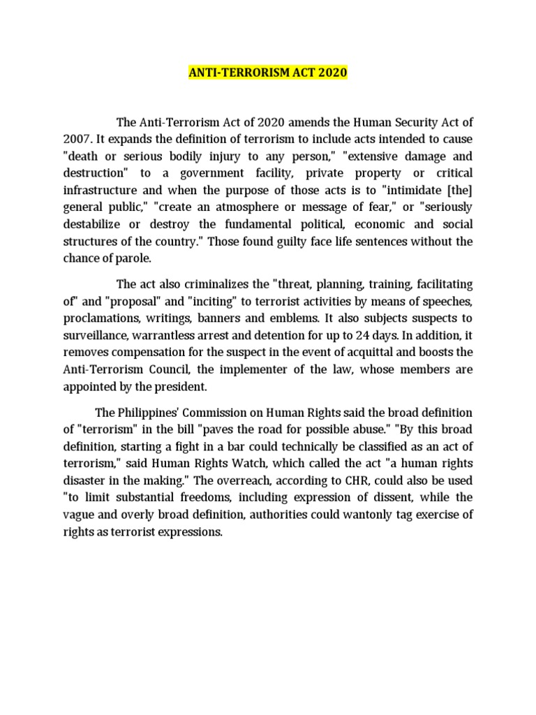 Anti-Terrorism Act 2020 | PDF
