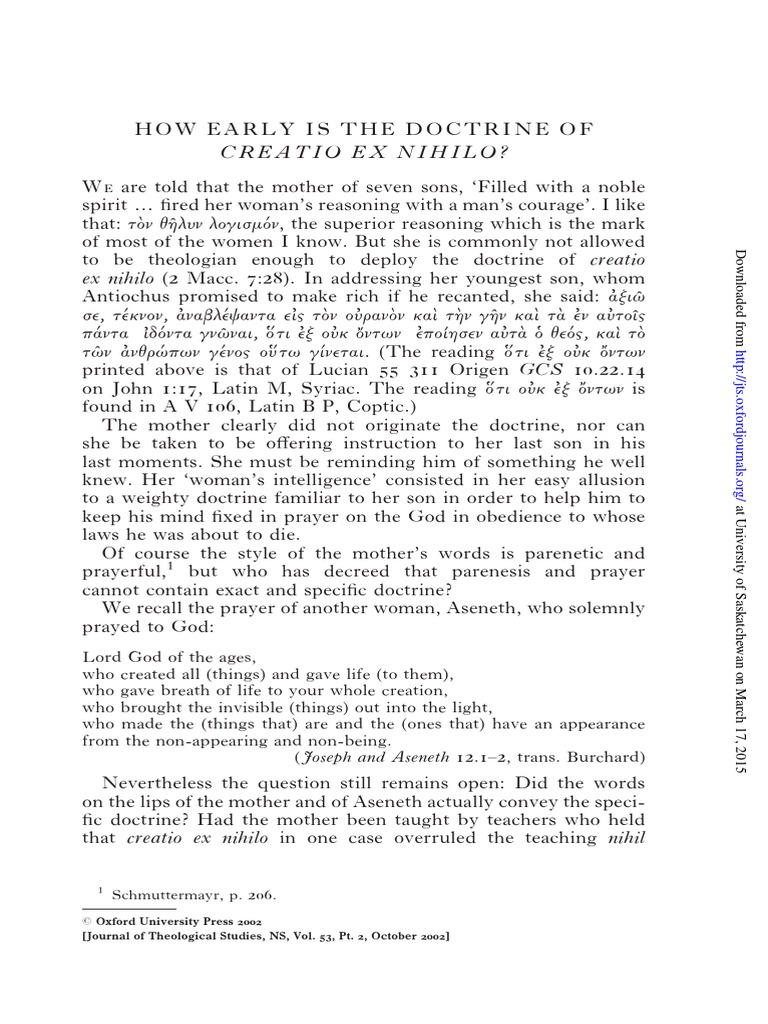 How Early Is The Doctrine of Creatio Ex Nihilo #Bhk8 | PDF | Genesis ...
