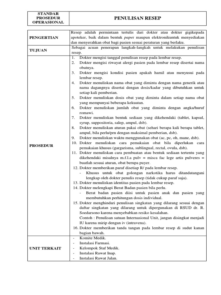 Prosedur Penulisan Resep Medis | PDF