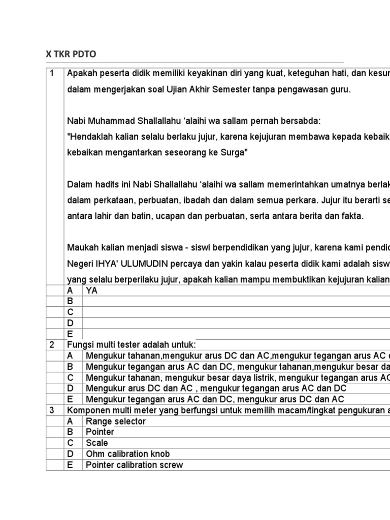 Soal X TKR Pdto | PDF | Metode & Bahan Ajar | Griya & Taman