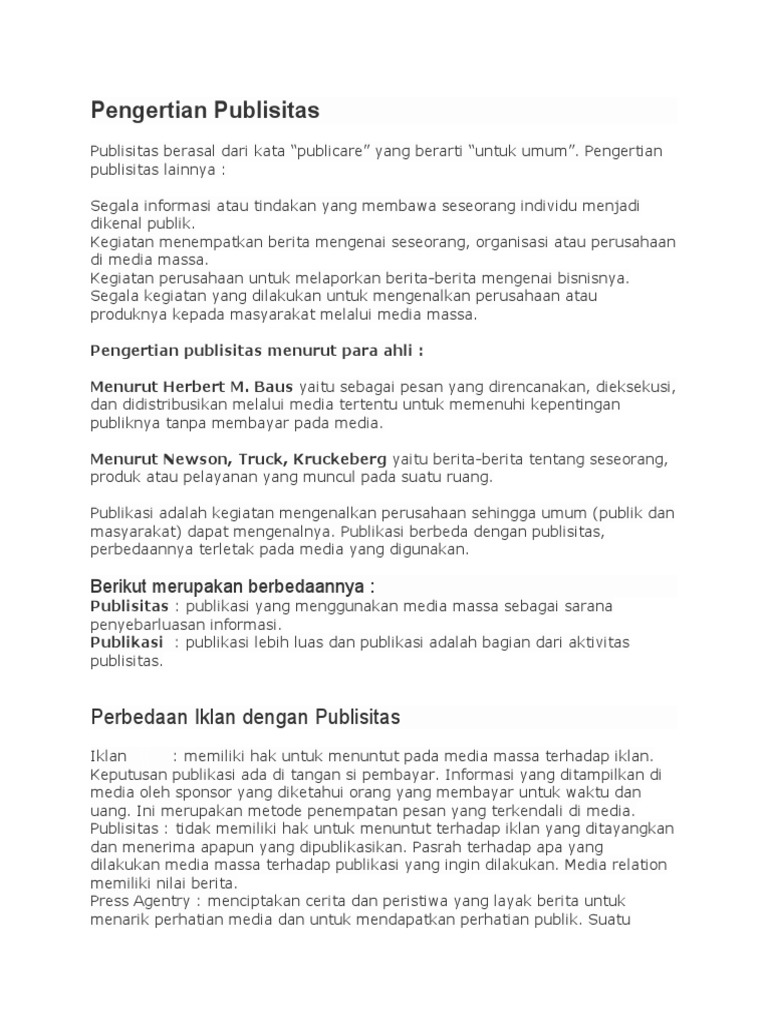 Pengertian dan Bentuk Publisitas | PDF